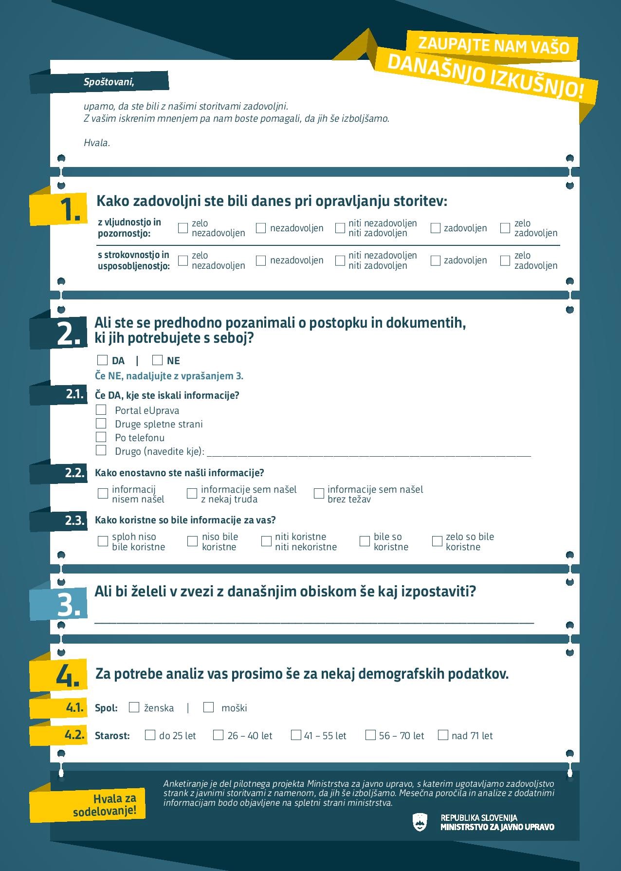 Pilotni projekt merjenja zadovoljstva strank | GOV.SI