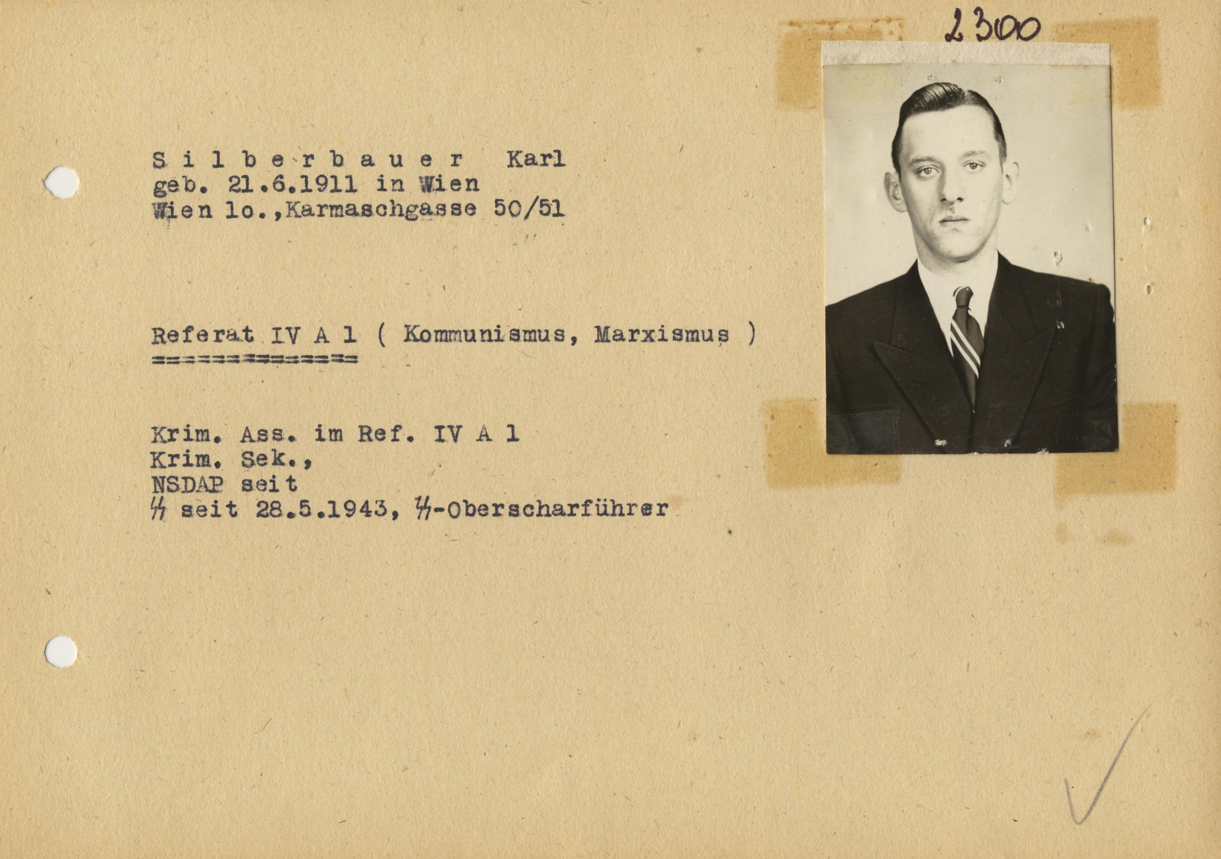 Employee Card of SS-Oberscharführer Karl Josef Silberbauer | GOV.SI